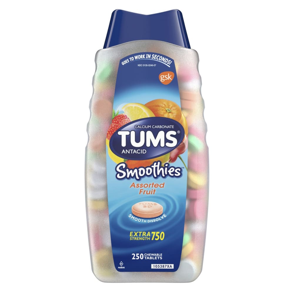 Tums Smoothies Assorted Fruit Flavor Chewable Tablets, 250 ct. | ShelHealth