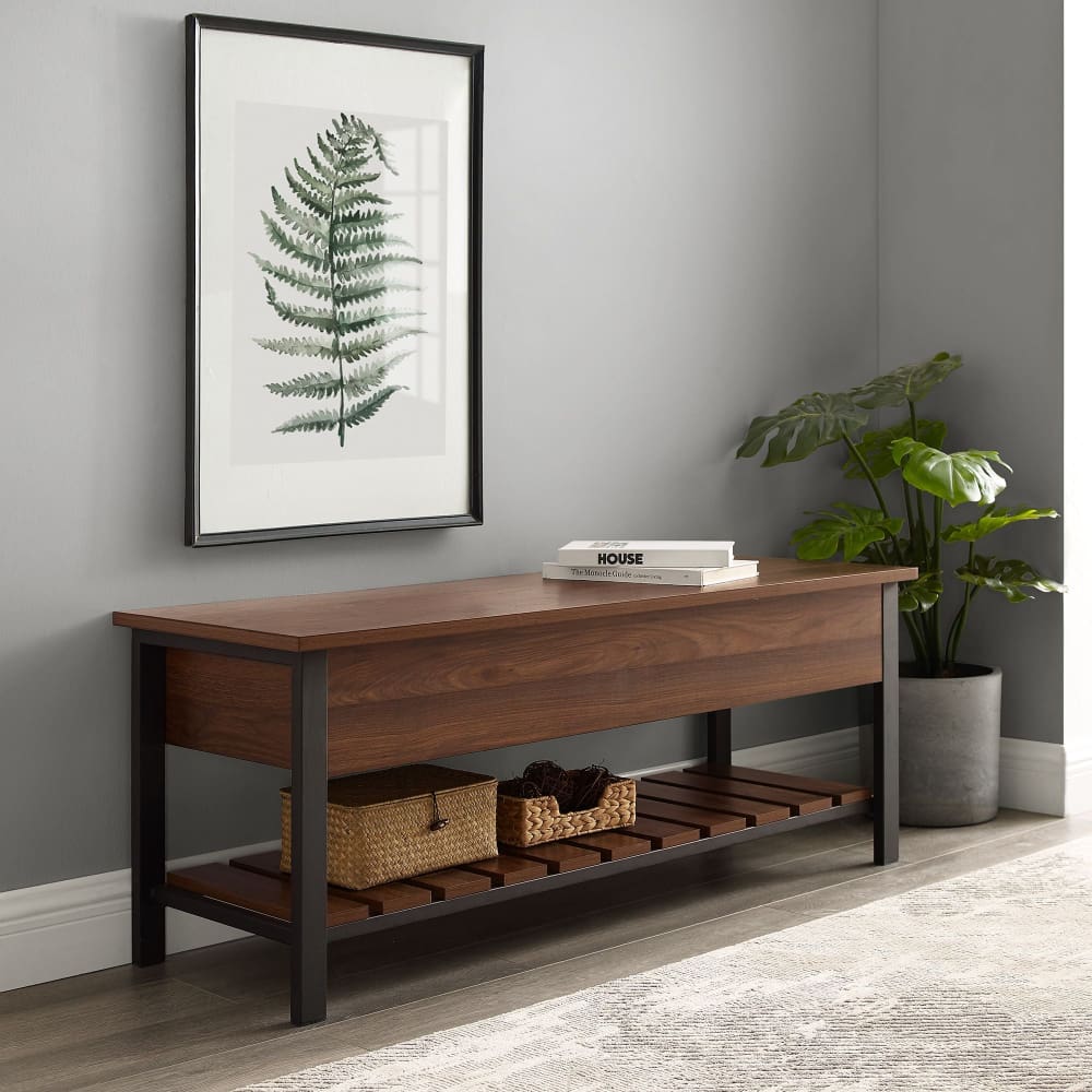 W. Trends 48" Farmhouse Open Top Storage Bench - Dark Walnut | ShelHealth