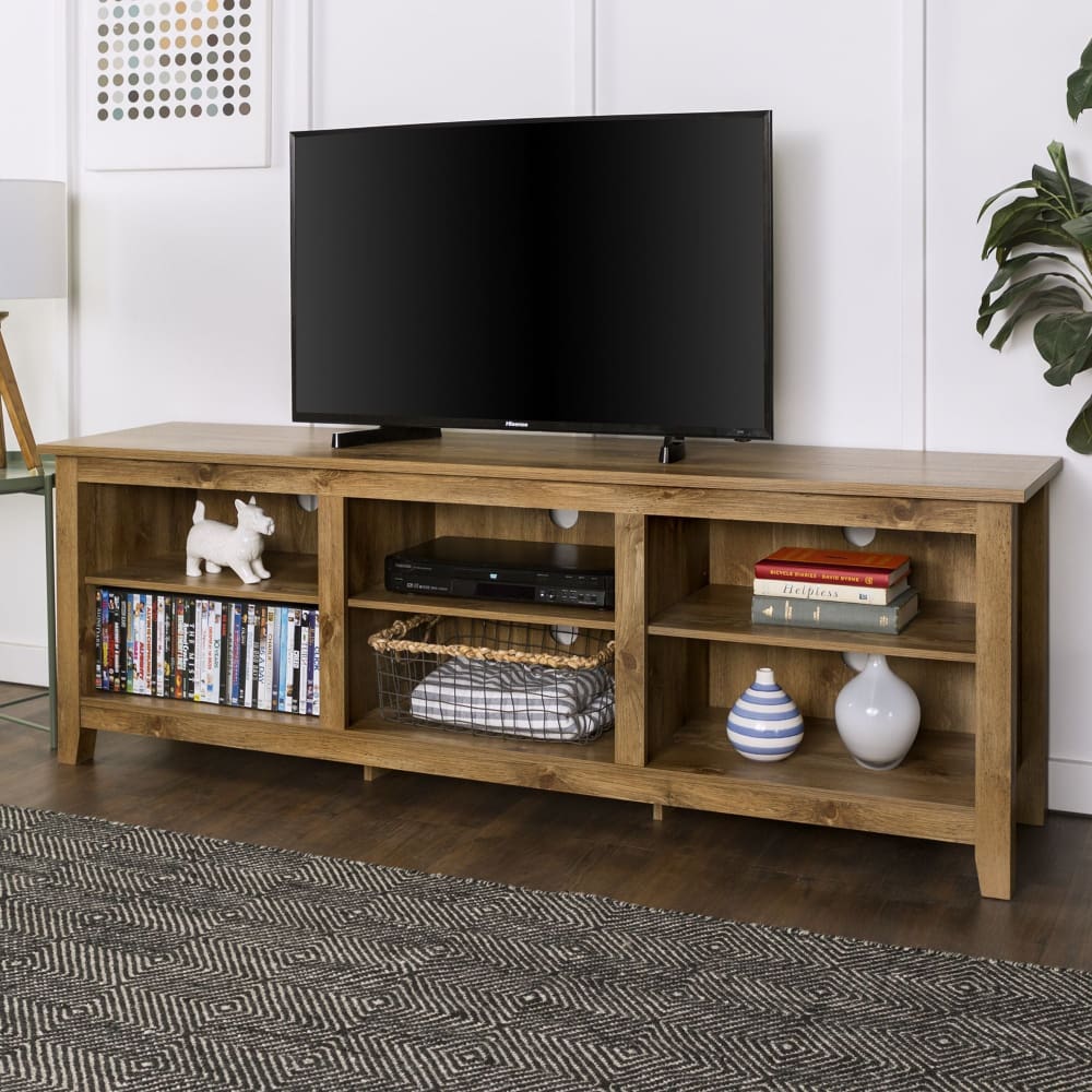 W. Trends 70" Rustic Open Storage TV Stand or TVs up to 80" - Barnwood ...