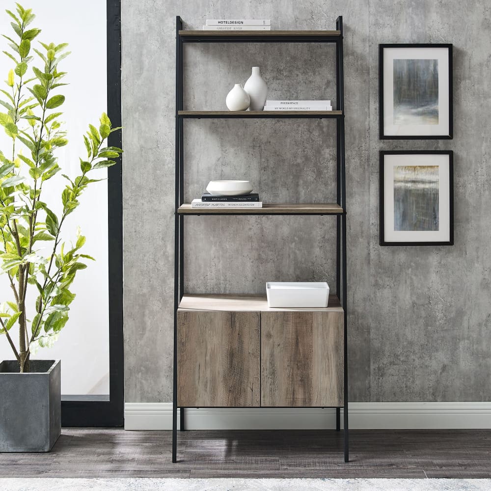 W. Trends 72" Industrial Ladder Storage Bookcase - Gray | ShelHealth