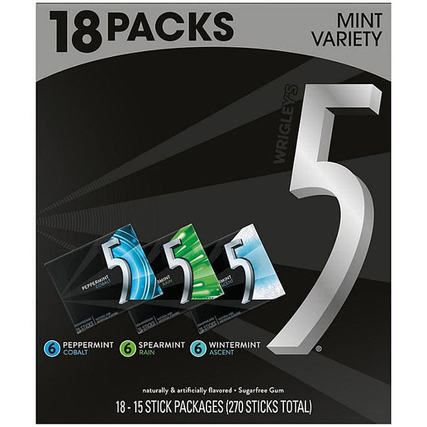 Wrigley's 5 Gum Mint Sugar-Free Chewing Gum Bulk Variety Pack (15 pc ...