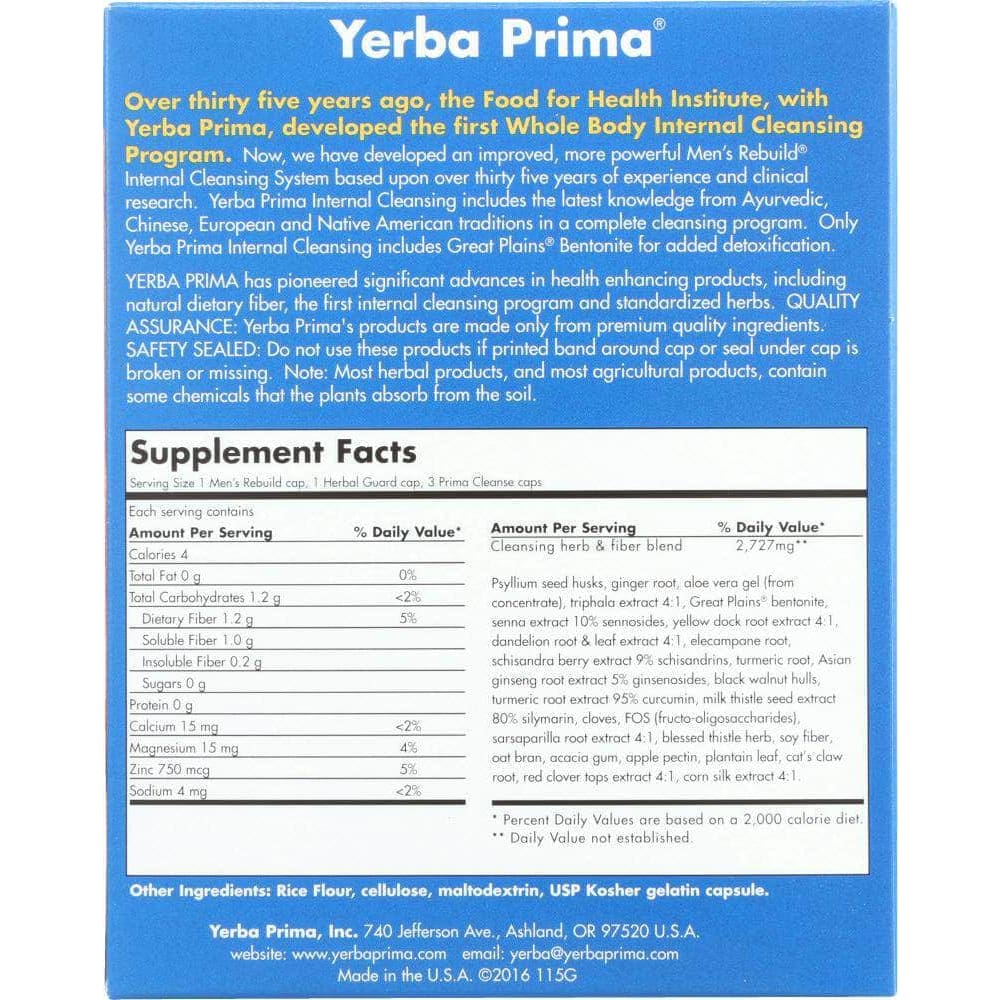 Yerba Prima Mens Rebuild Internal Cleansing System, 1 Kt | ShelHealth