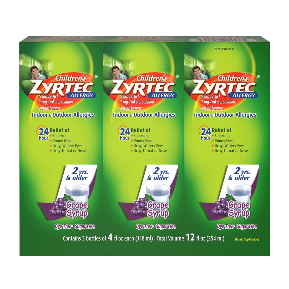 Zyrtec Children's 24 Hour Allergy Relief Grape Syrup, 3 ct./4 fl. oz ...