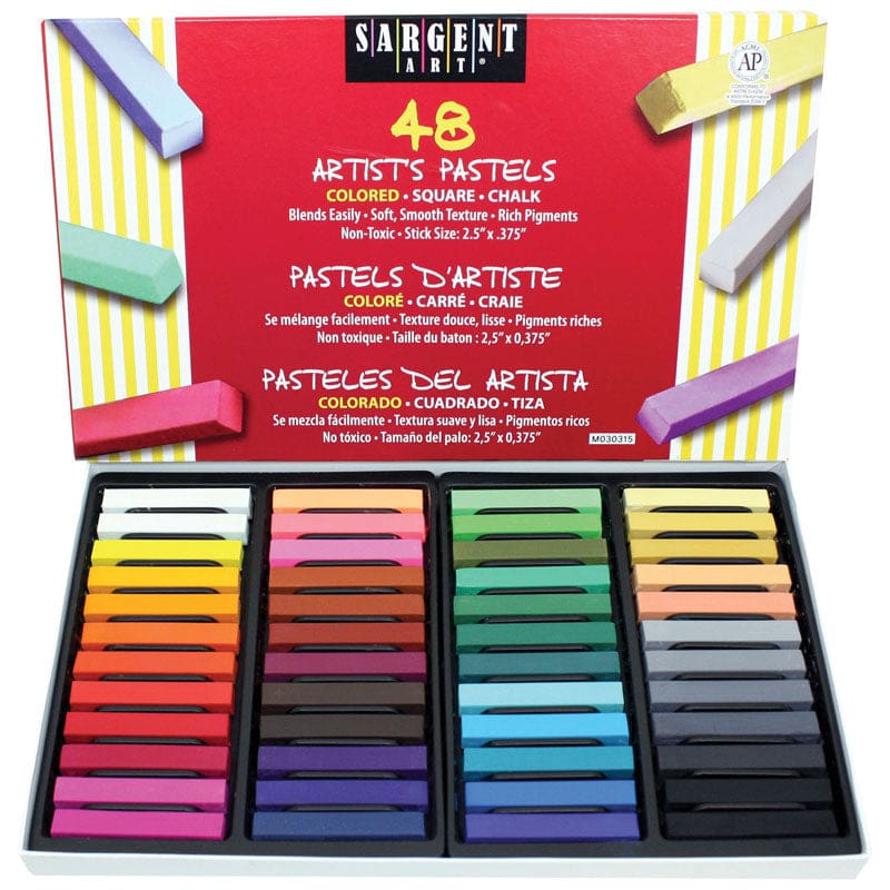 48Ct Assorted Color Artists Chalk Pastels Lift Lid Box | ShelHealth