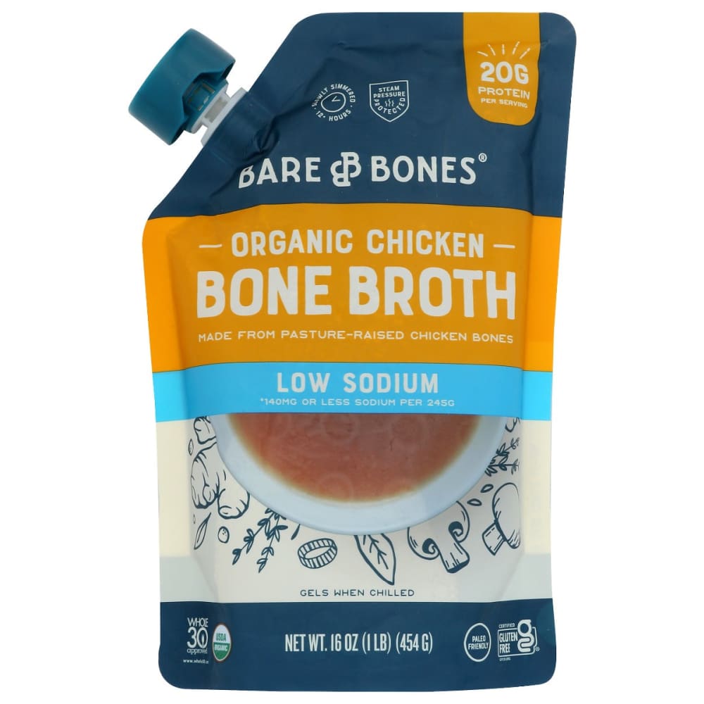 BARE BONES: Broth Chicken Bone Low Sodium, 16 oz (Case of 2) | ShelHealth
