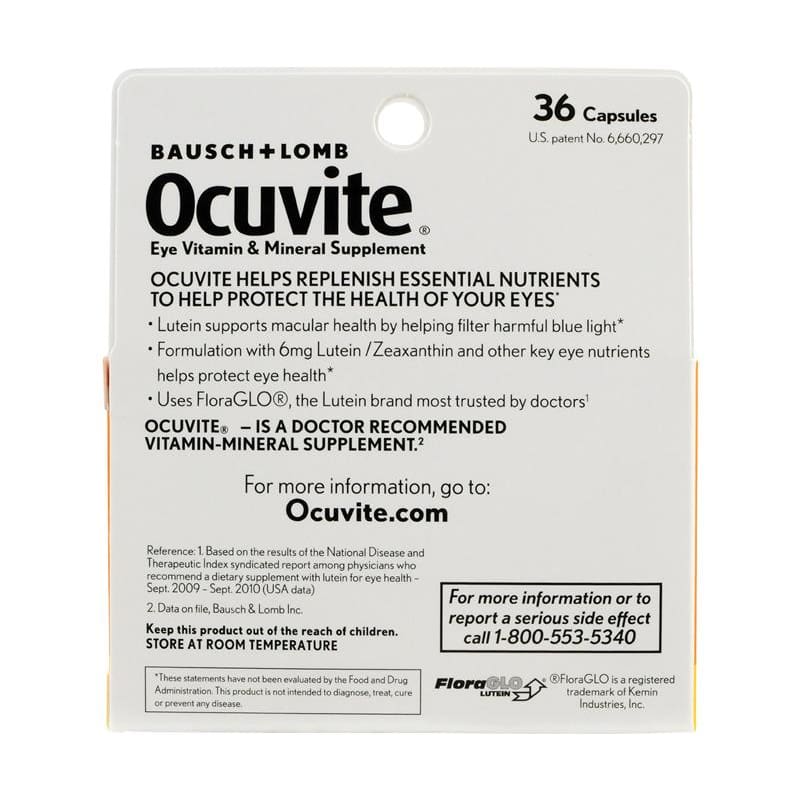 Bausch and Lomb Ocuvite With Lutein Antio Cap 6Mg, Box of T36 | ShelHealth