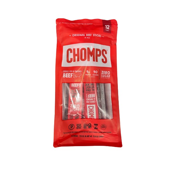 Chomps Original Beef Sticks, Grass Fed, 12 Count | ShelHealth