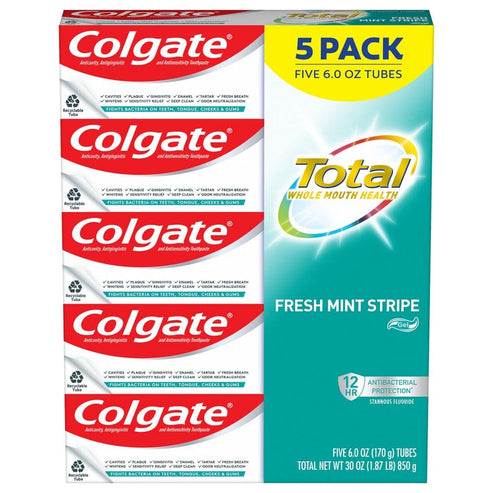 Colgate Total Gel Toothpaste, Fresh Mint Stripe (6.0 oz., 5 pk ...