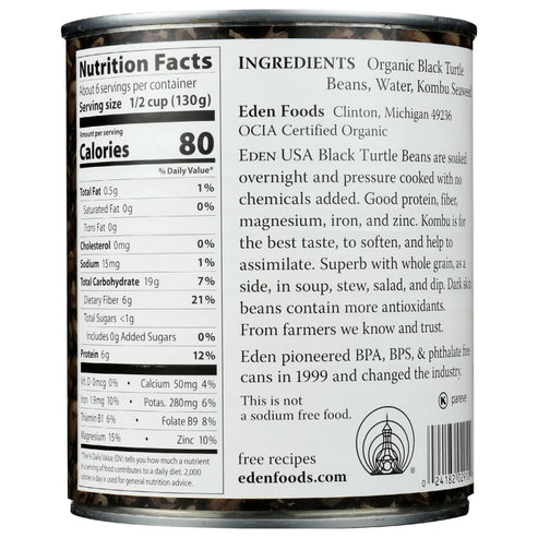 EDEN FOODS: Organic Black Turtle Beans, 29 oz (Case of 3) | ShelHealth
