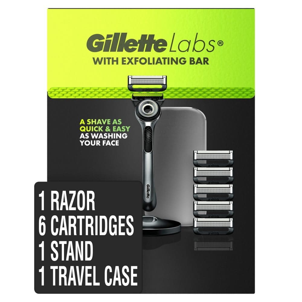 GilletteLabs with Exfoliating Bar Men's Razor with Travel Case + 6 ct ...
