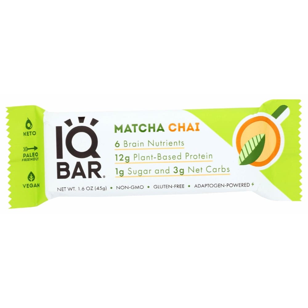 IQ BAR: Matcha Chai Bar, 1.6 oz (Case of 5) | ShelHealth