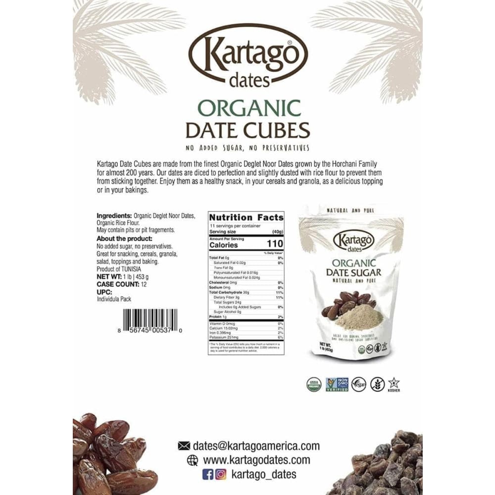 Kartago Date Cubes Org, 16 Oz (Case of 4) | ShelHealth