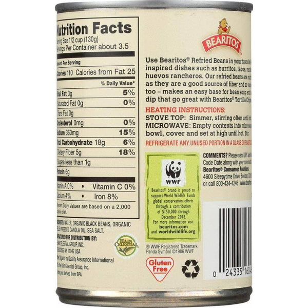 Little Bear Bearitos Organic Refried Black Beans Vegetarian, 16 oz ...