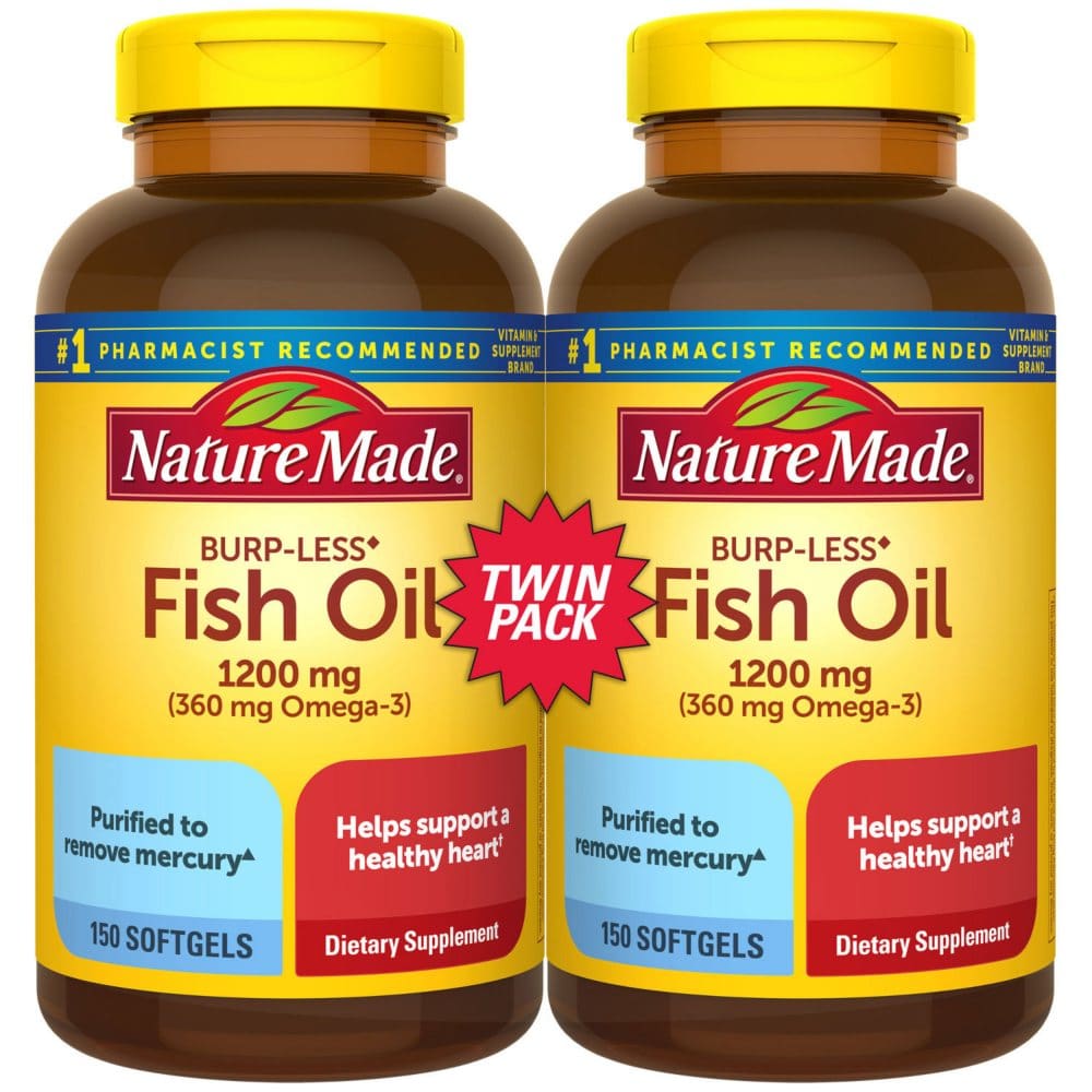 Nature Made Burp-Less Fish Oil 1,200 mg. Softgels for Heart Health (2 ...