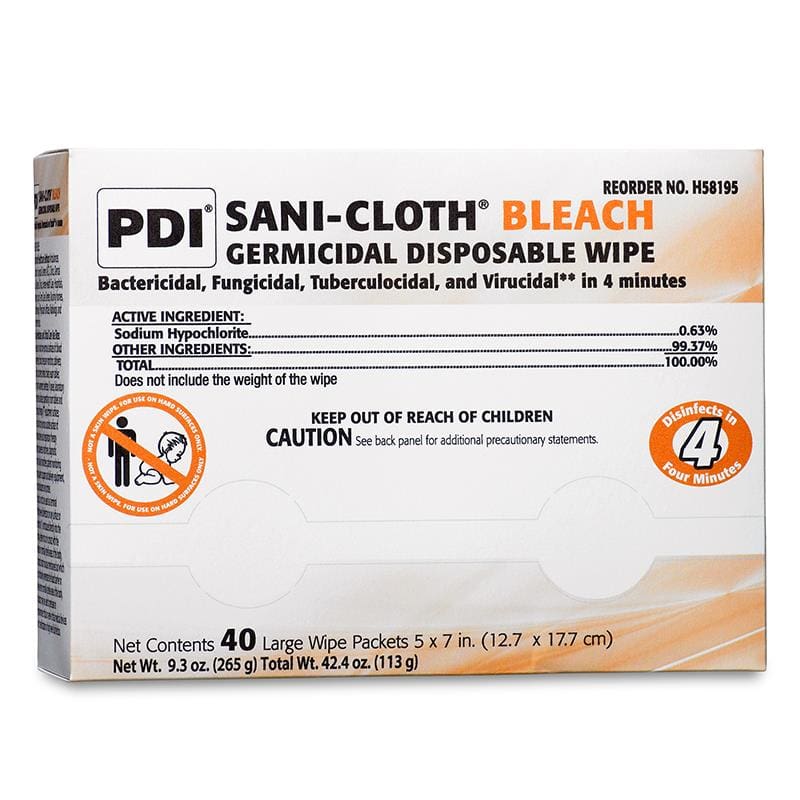 PDI Sani-Cloth Bleach Wipe Large Pdi, Box of 40 | ShelHealth