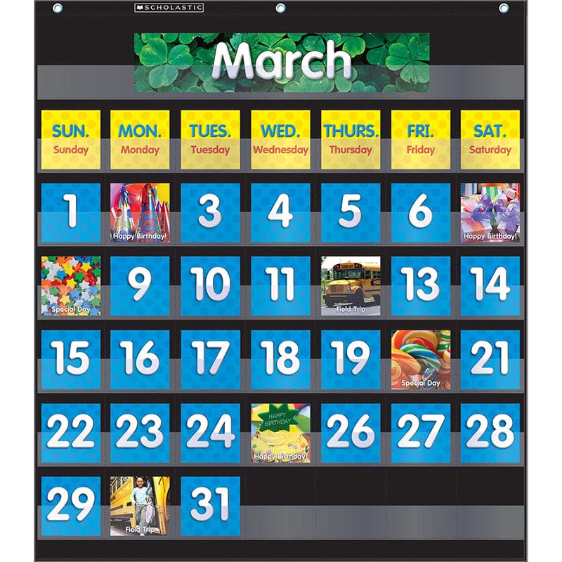 Pocket Chart Monthly Calendar Black (Pack of 2) | ShelHealth