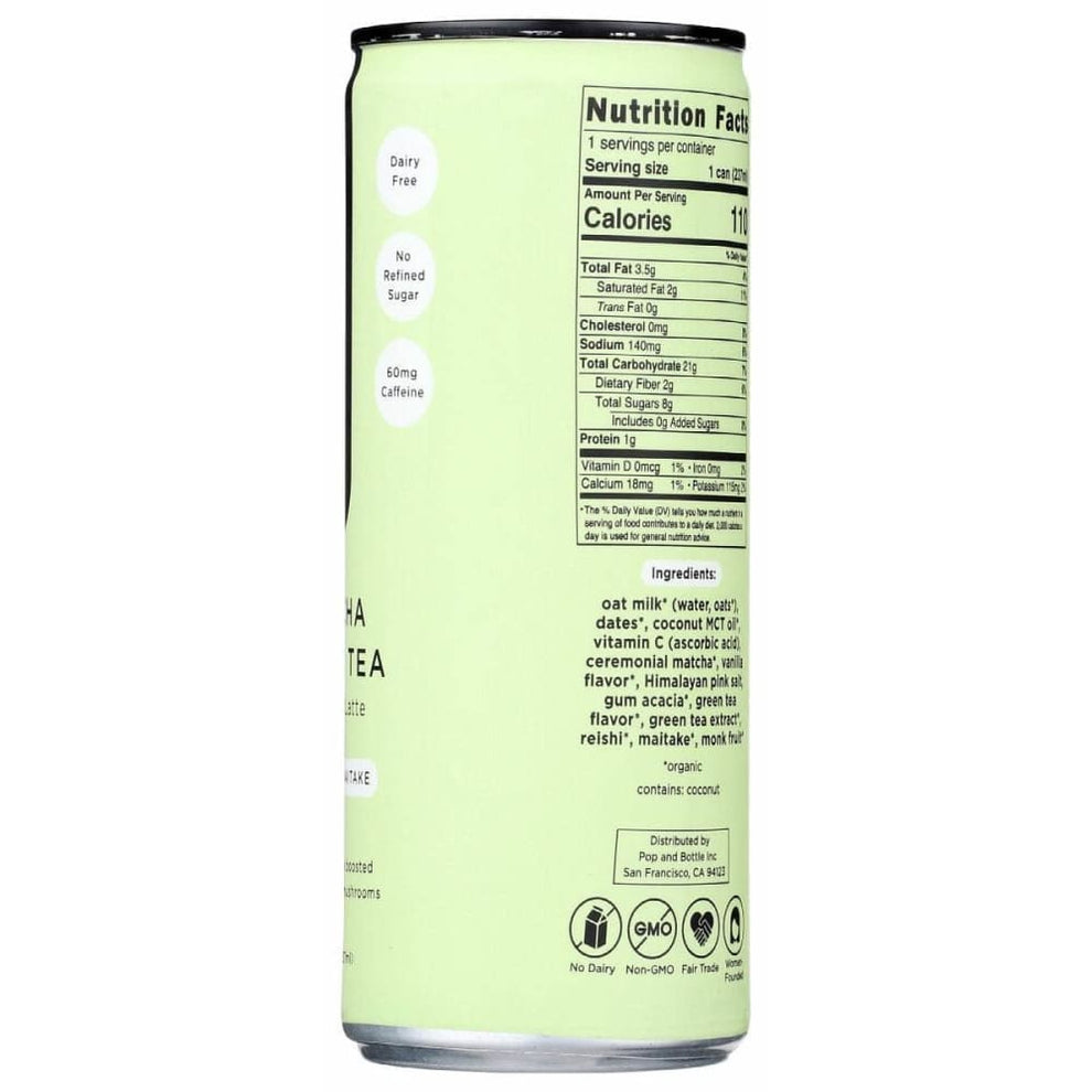 POP AND BOTTLE: Matcha Green Tea Oat Milk Latte, 8 fo (Case of 4 ...