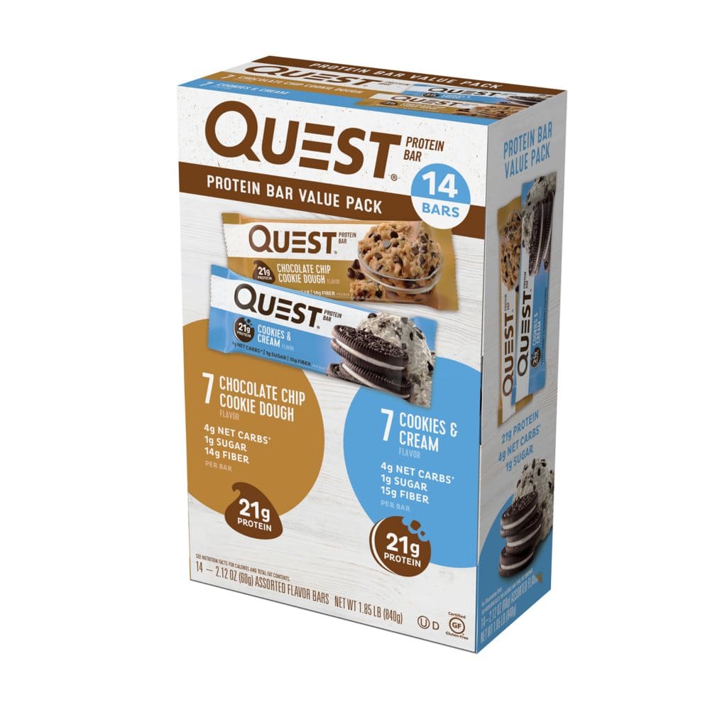 Quest Protein Bar Variety Pack, Chocolate Chip Cookie Dough and Cookies ...