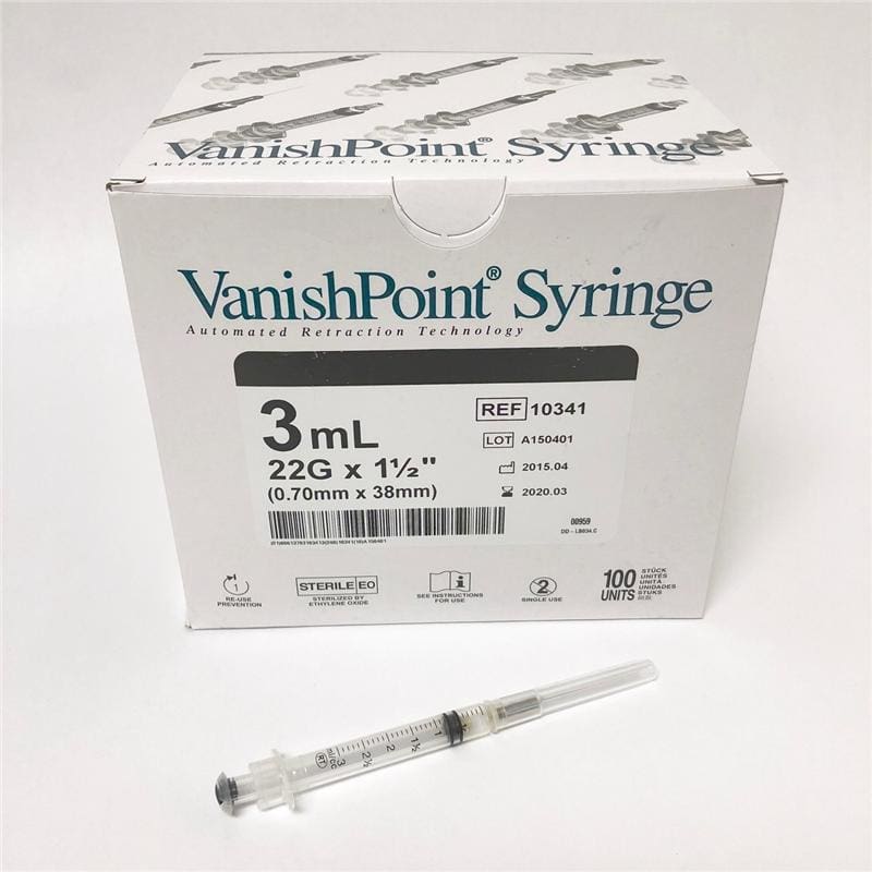 Retractable Technologies Syringe Safety 3Cc 22G X 1 1/2In Vp, Box of 100 | ShelHealth