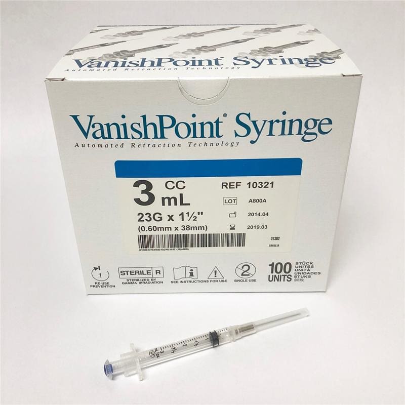 Retractable Technologies Syringe Safety 3Cc 23G X 1 1/2In Vp, Box of ...