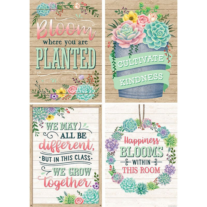 Rustic Bloom Poster Set 4 Pcs (Pack of 2) | ShelHealth
