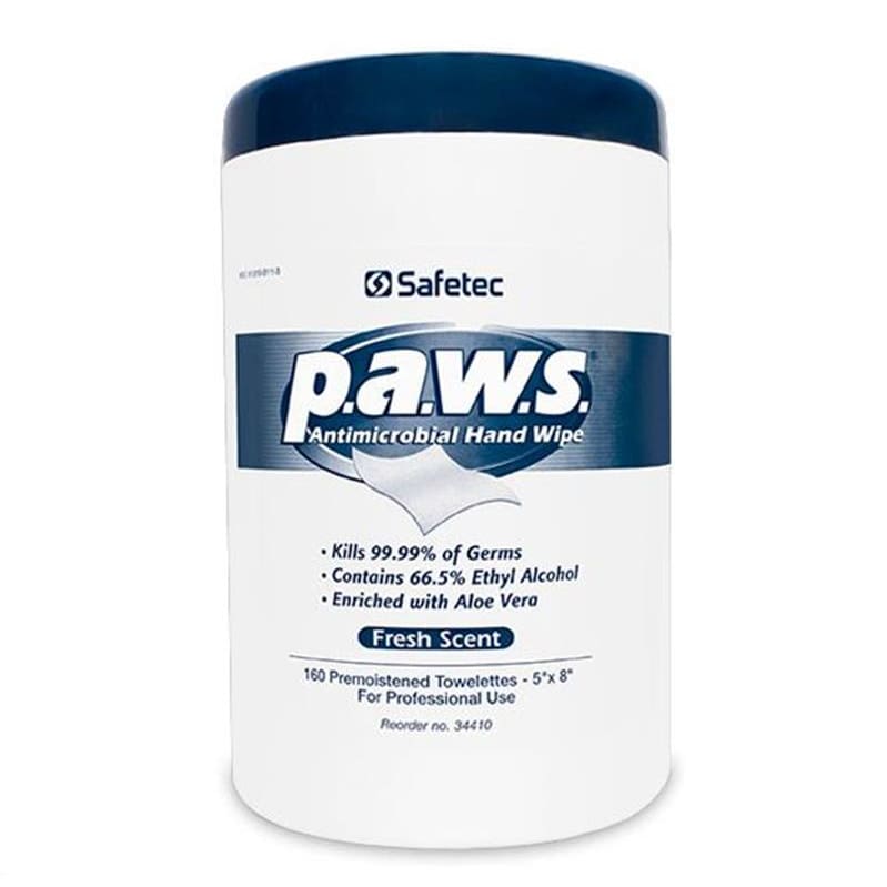 Safetec Paws Antimicrobial Wipes Tb160, Case of 12 | ShelHealth