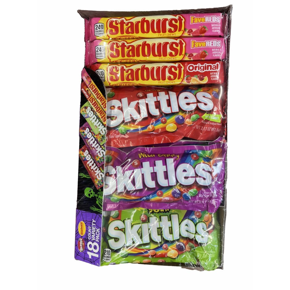 Skittles & Starburst Chewy Variety Pack Halloween Candy, 18 Count Box ...