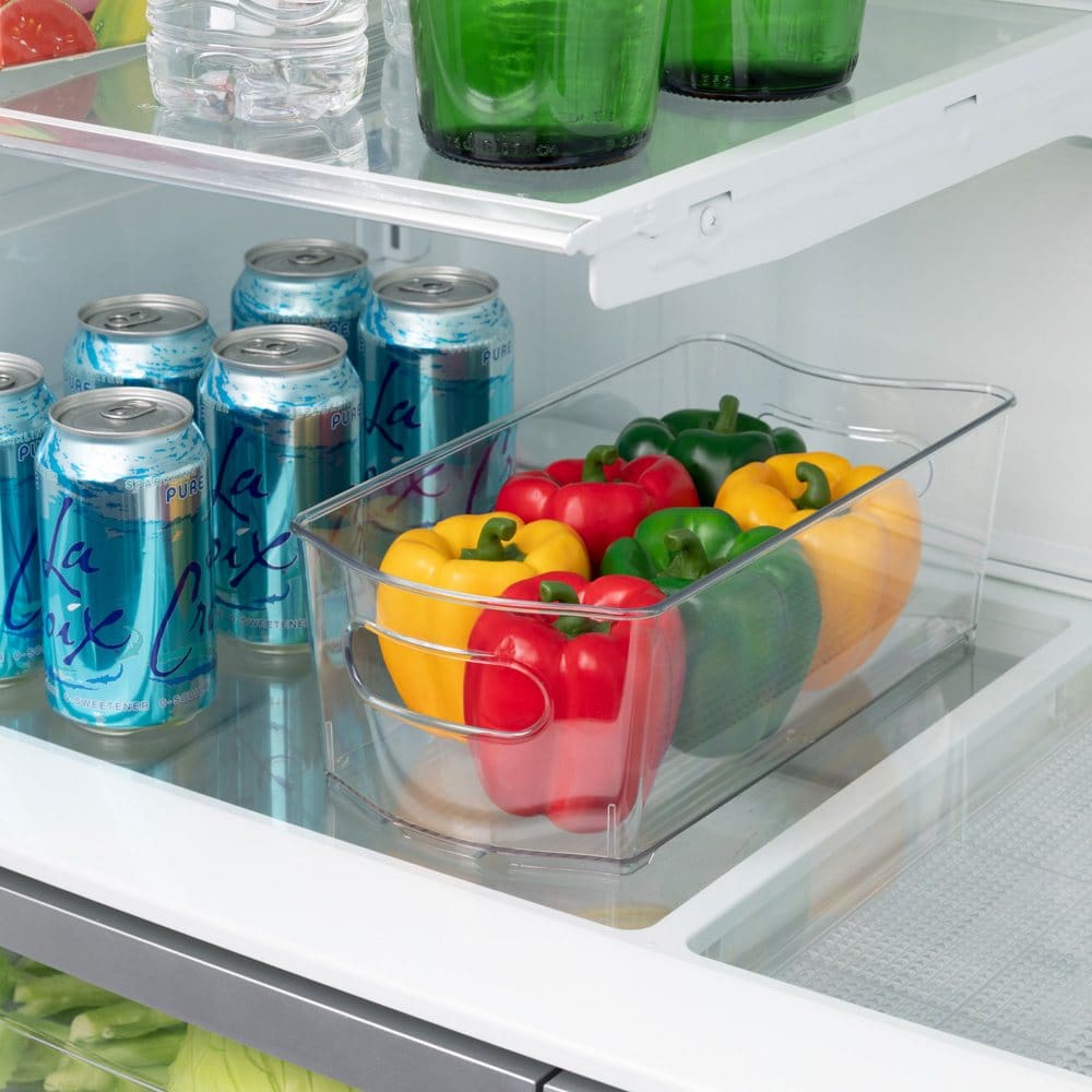 Smart Design 4 Pack Stackable Refrigerator Bin with Handles | ShelHealth