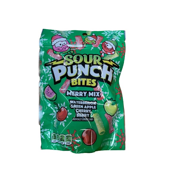 SOUR PUNCH Merry Mix Bites, Soft & Chewy Sour Candy Pieces, 9oz Bag ...