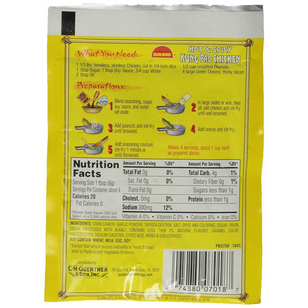 SUNBIRD Hot and Spicy Kung Pao Chicken Seasoning Mix, 0.87 oz (Case of ...