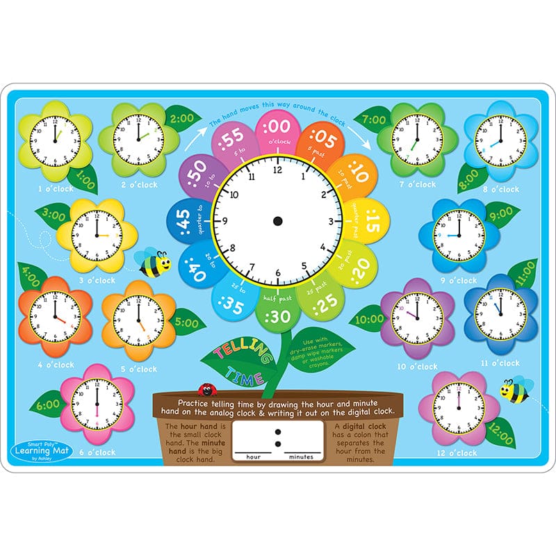 Telling Time Learning Mat 2 Sided Write On Wipe Off (Pack of 10 ...