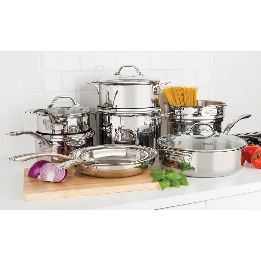 Viking 13-Piece Tri-Ply Stainless Steel Cookware Set with Glass Lids ...